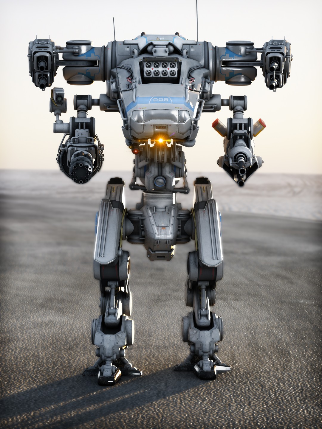 Robot Futuristic Mech weapon with full array of guns pointed - IanJuby